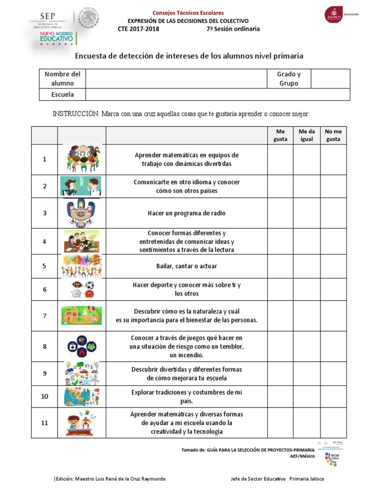 Encuesta de Intereses Escolares | PDF | Aprendizaje