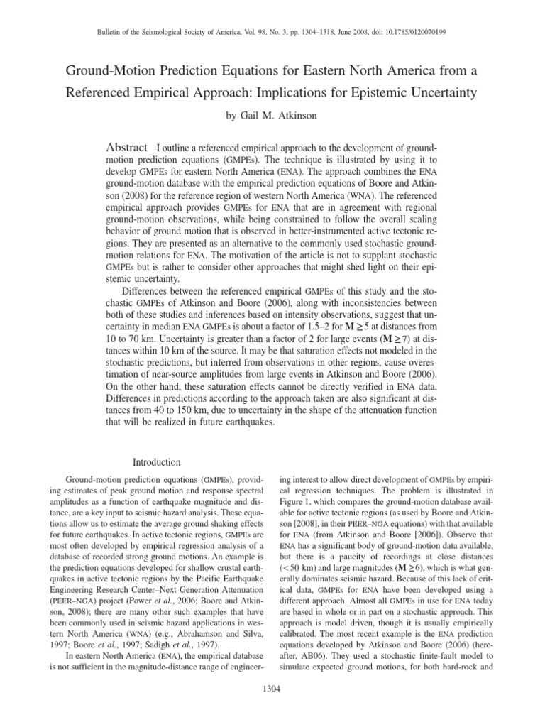 Atkinson 2008 | PDF | Errors And Residuals | Moment Magnitude Scale
