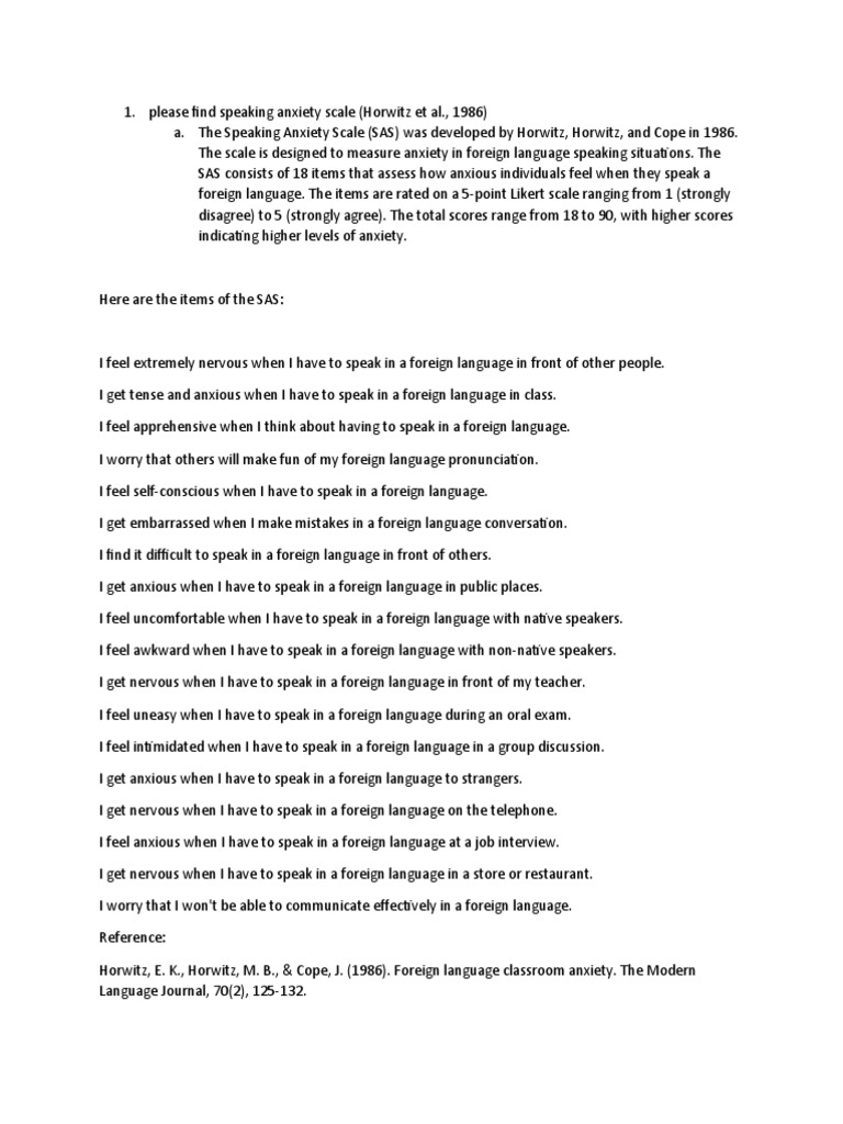 Speaking and Anxiety Scale | PDF | Anxiety | Internal Consistency