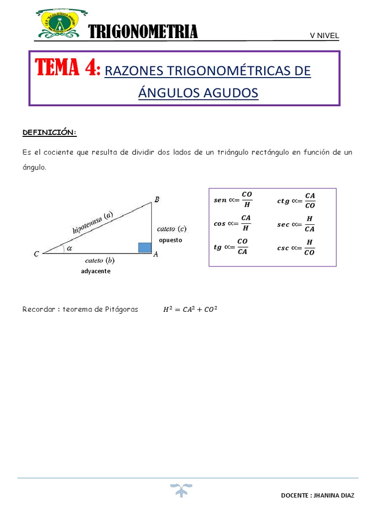 Razones Trigonometricas de Angulos Agudos | PDF