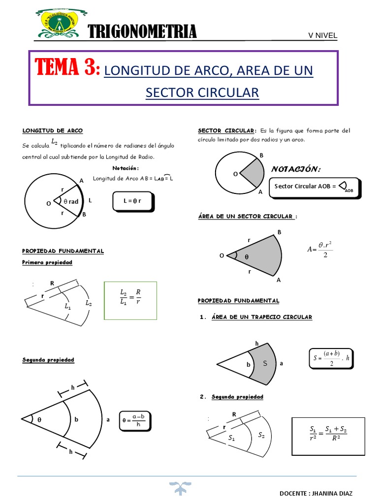 Longitud de Arco y Area de Un Sector Circular | Descargar gratis PDF ...