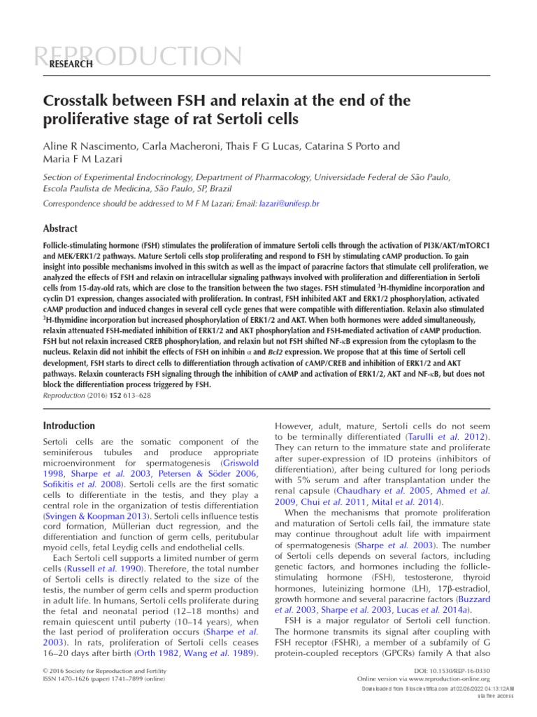 (17417899 - Reproduction) Crosstalk Between FSH and Relaxin at The End ...