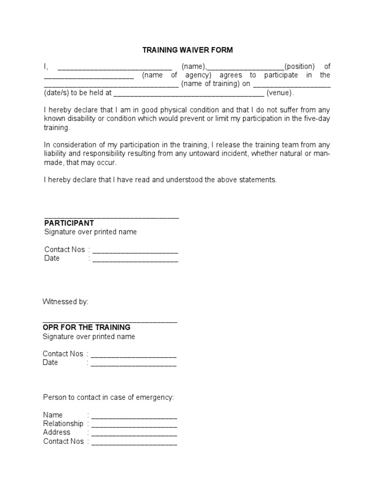 Training Waiver Form | PDF