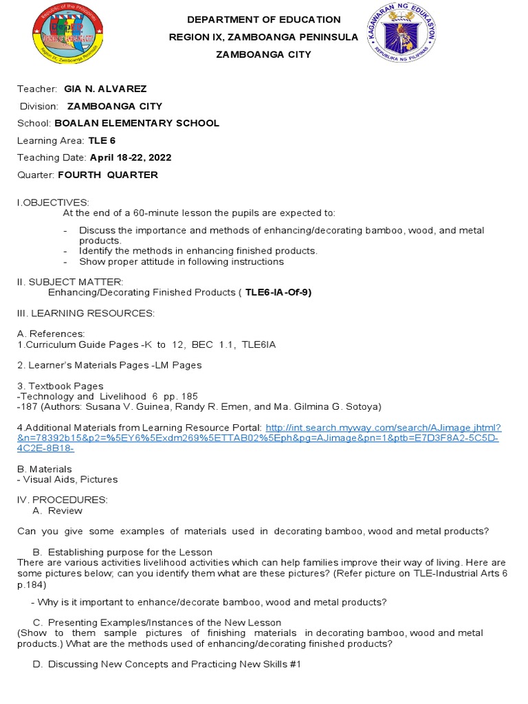 Lesson Plan Q4-Mod1 | PDF | Varnish | Materials