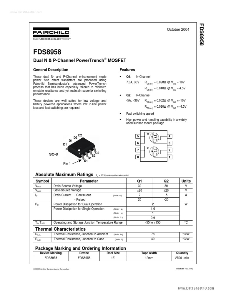 FDS8958 | PDF | Field Effect Transistor | Computer Engineering