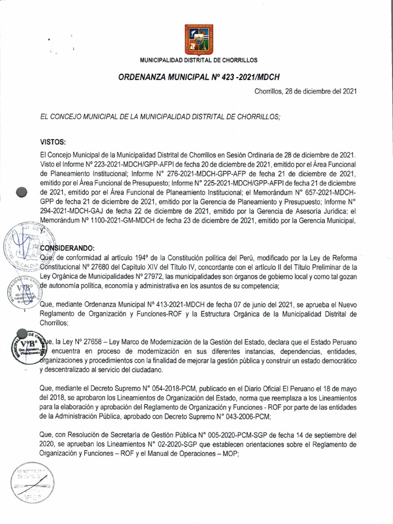 Rof Actualizado Ord 423 2021 MDCH | PDF