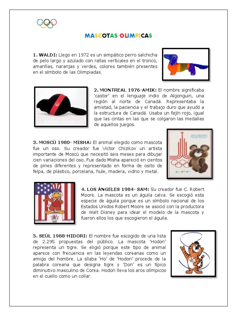 SIMBOLOS Y MASCOTAS OLIMPICAS | PDF | Juegos olímpicos | Eventos ...