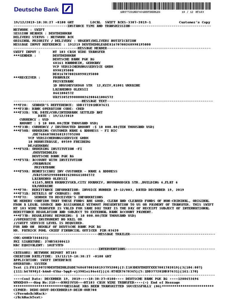Swift 103 | PDF | Wire Transfer | Economies