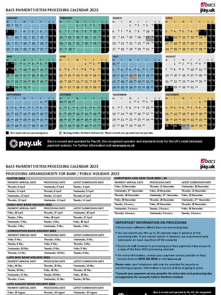 BACS Payment Processing Calendar 2023 | PDF