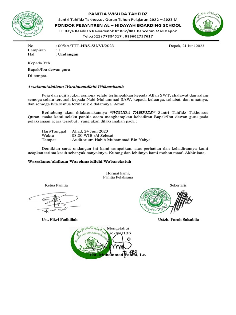 Surat Undangan Wisuda Tahfidz (1) | PDF