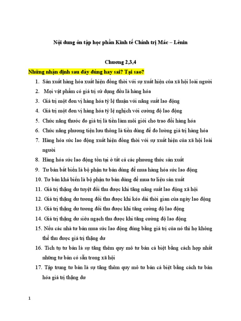 Nội dung ôn tập KTCT - 2023 | PDF