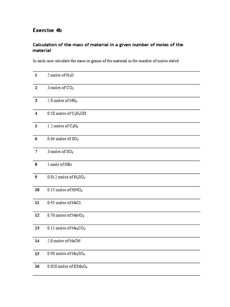 Section 4b (Calculation of The Mass of Material in A Given Number of ...