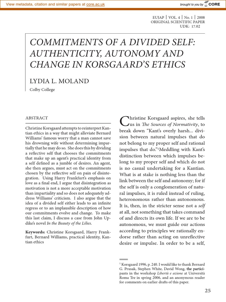 Commitments of A Divided Self: Authenticity, Autonomy and Change in ...