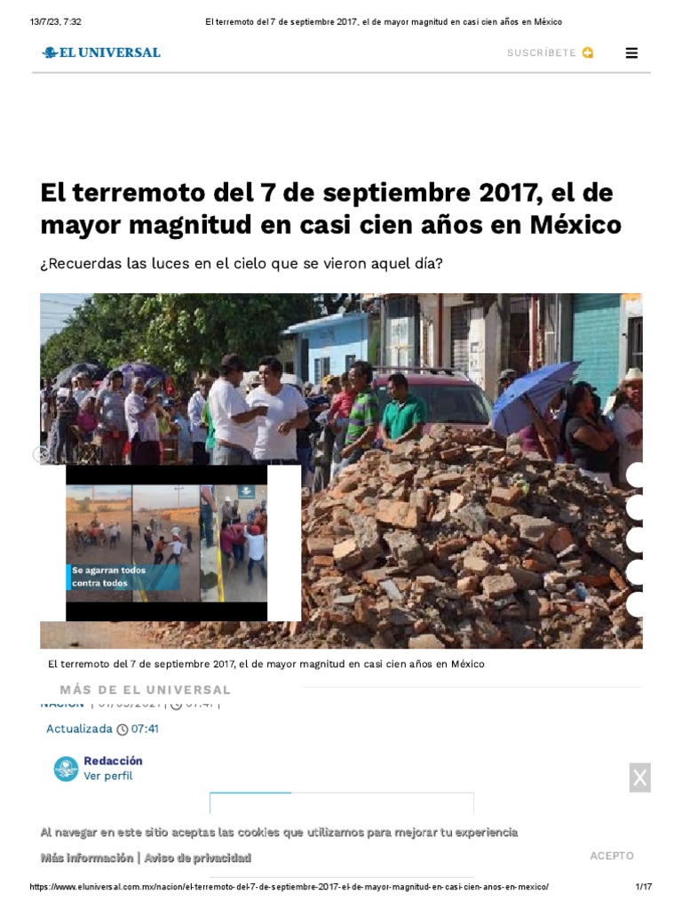 Terremoto 2017: El Mayor en 100 Años | PDF | Temblores | Mecánica de ...