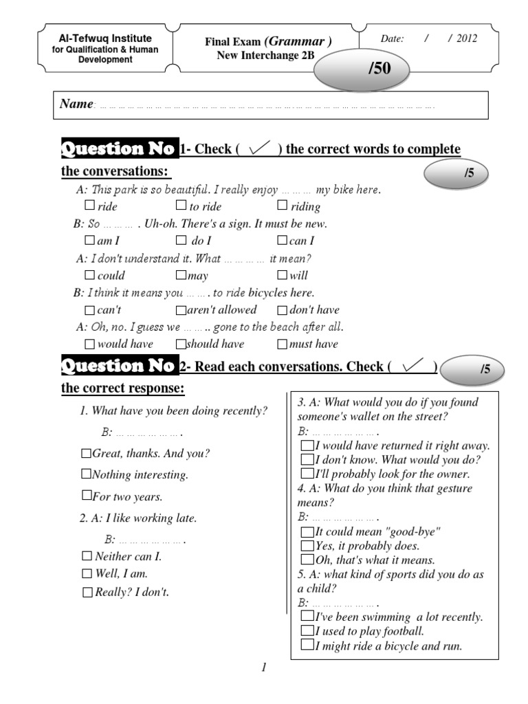 Interchang 2B Grammar | PDF | Grammar | Linguistics