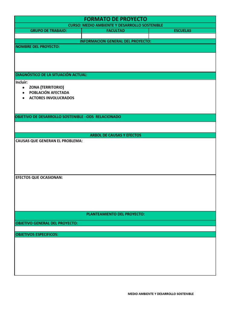 Formato Proyecto - Medio Ambiente y Desarrollo Sostenible | PDF