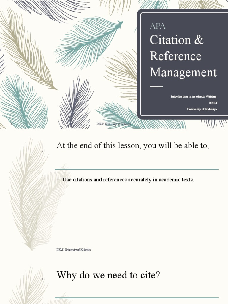 Lesson 7 Reference Management | PDF | Citation | Written Communication