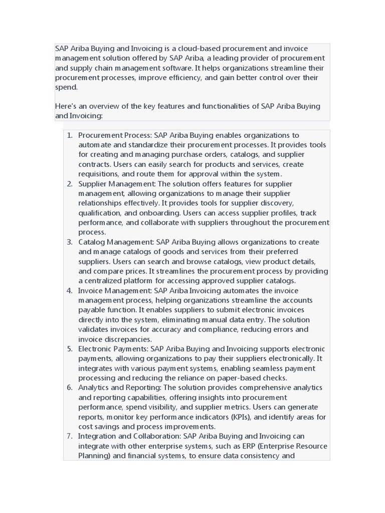 SAP Ariba Buying and Invoicing Overview | PDF | Procurement | Supply Chain