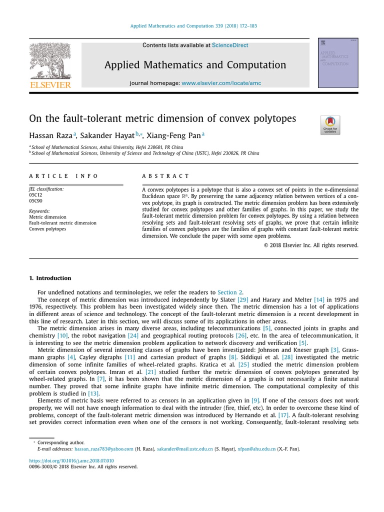 On The Fault Tolerant Metric Dimension Of Convex Polytopes Pdf Distance Mathematics 