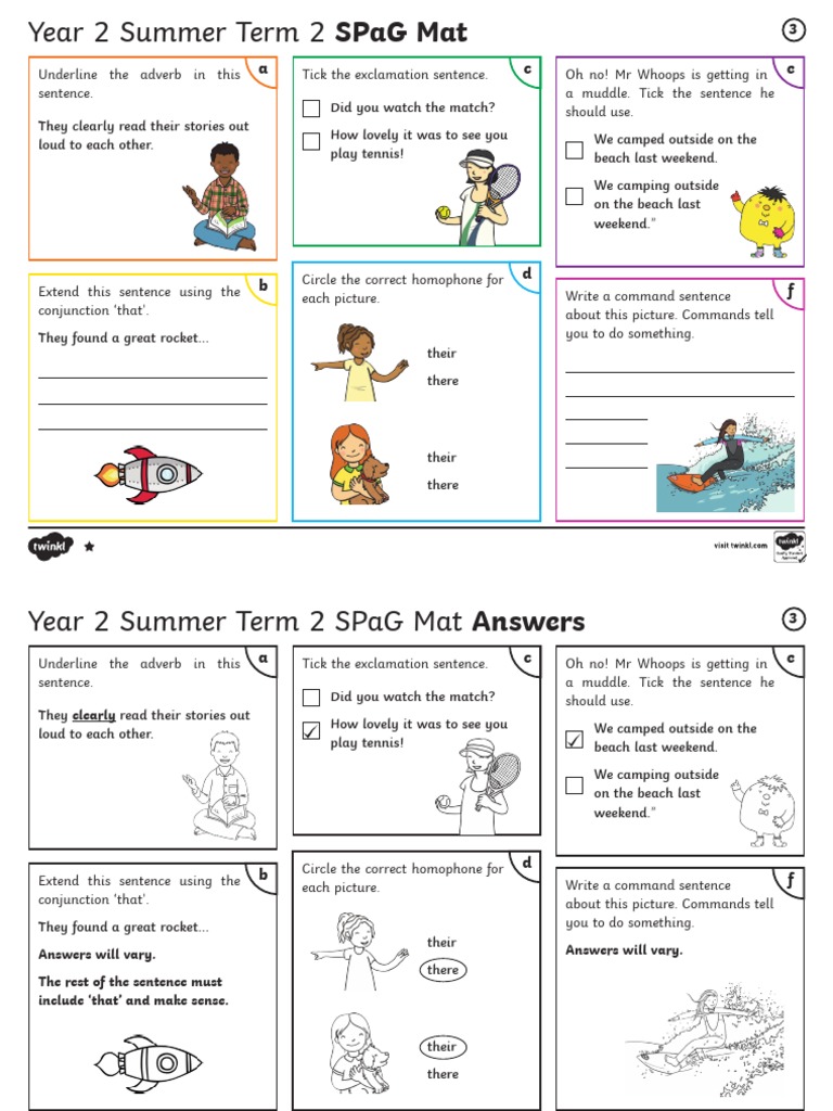Year 2 SPAG Mat 3 3 Levels With Answers | PDF | Sentence (Linguistics ...