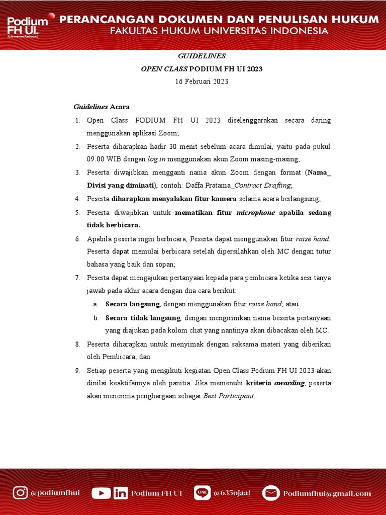 Guidelines Open Class Podium FH Ui 2023 | PDF