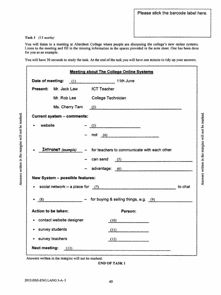 Listening Practice Exercise Year 2012 (Task 1-2) | PDF | Cognition ...