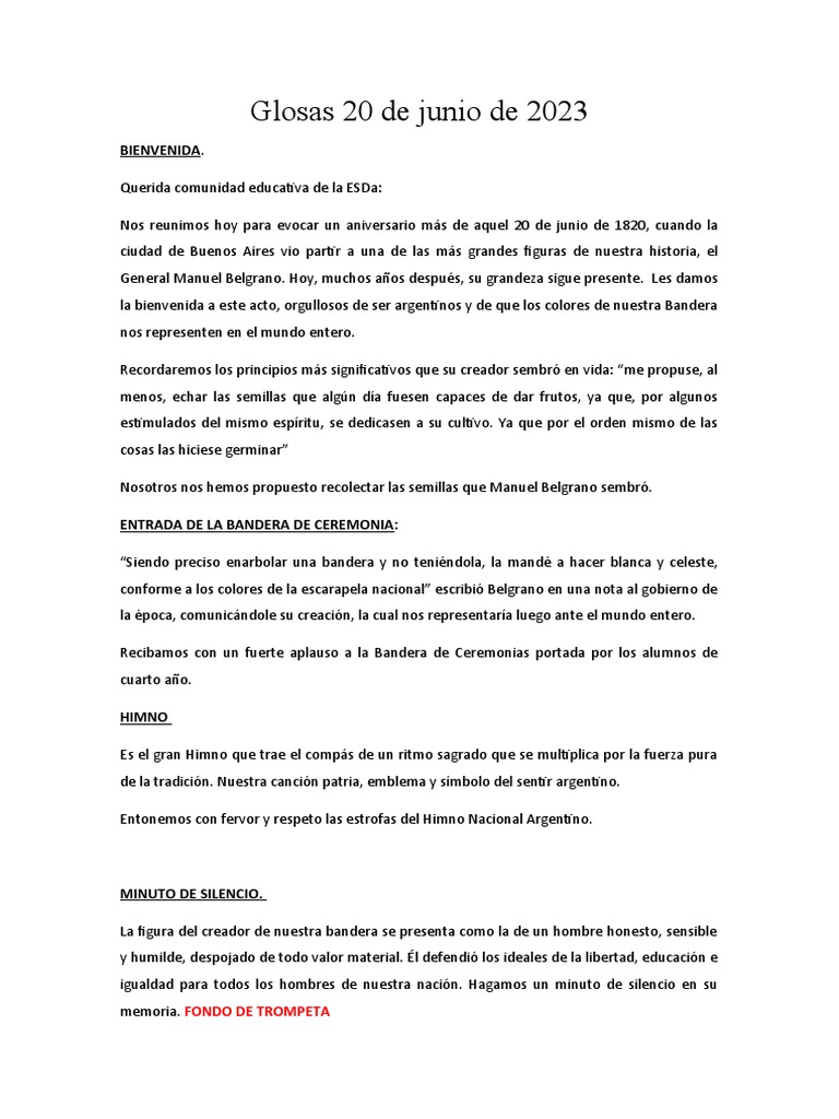 GLOSAS 2O de Junio Sin Danza | PDF GLOSAS 2O de Junio Sin Danza | PDF