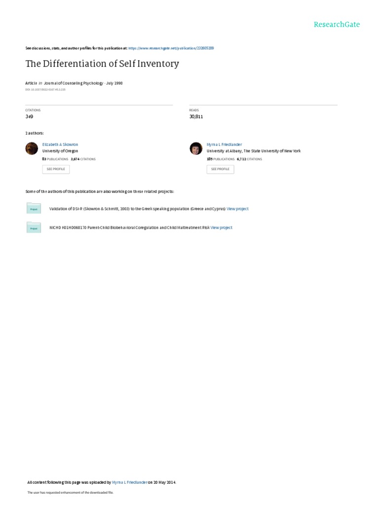 The Differentiation of Self Inventory | PDF | Intimate Relationships ...