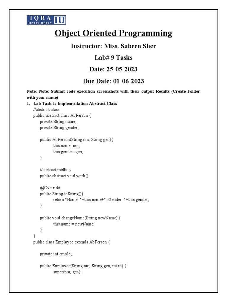Lab 09 Inheritance2 Pdf Class Computer Programming Inheritance Object Oriented Programming 