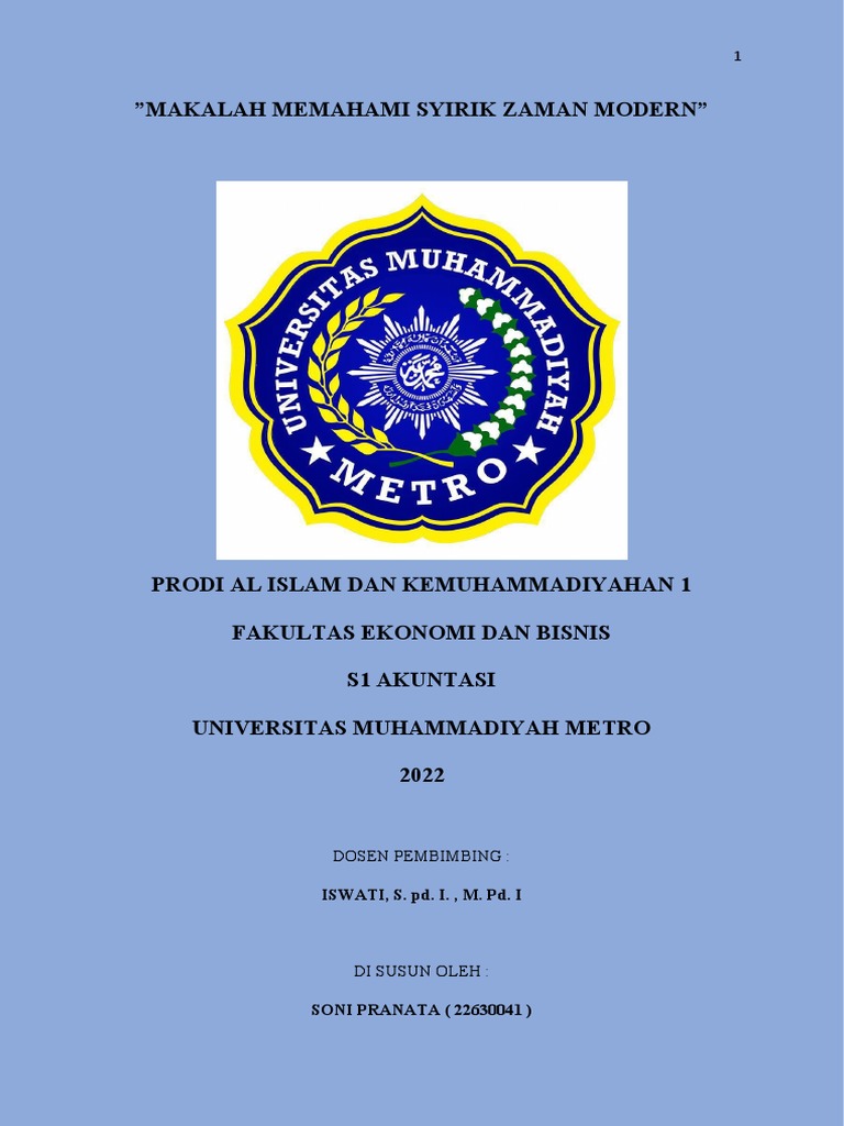 Makalah Memahami Syirik Zaman Modern Soni Pranata 22630041 | PDF