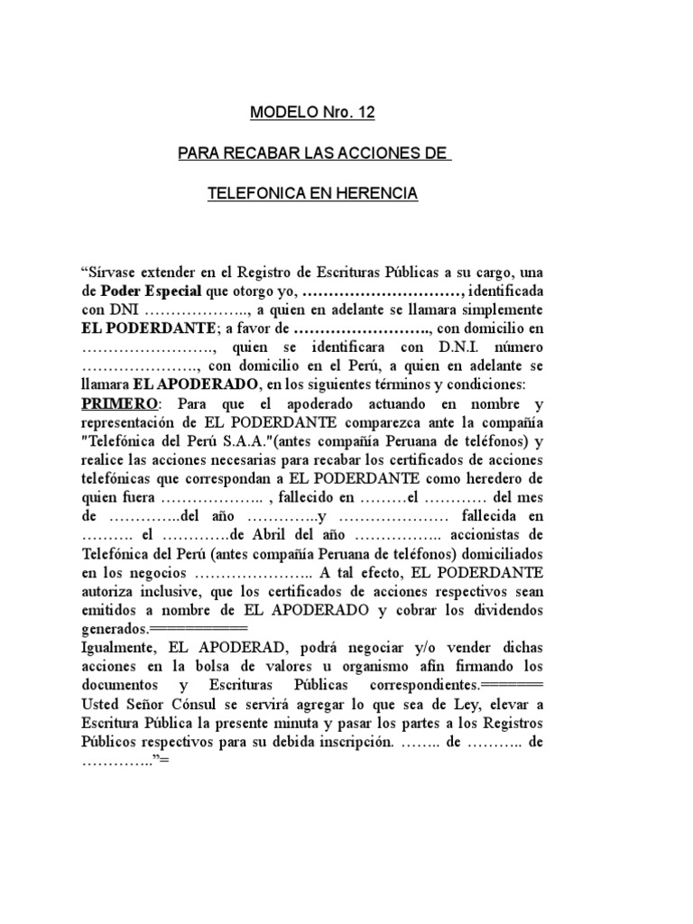 MODELO - Nro - 12 para Recabar Las Acciones de Telefonica en Herencia | PDF