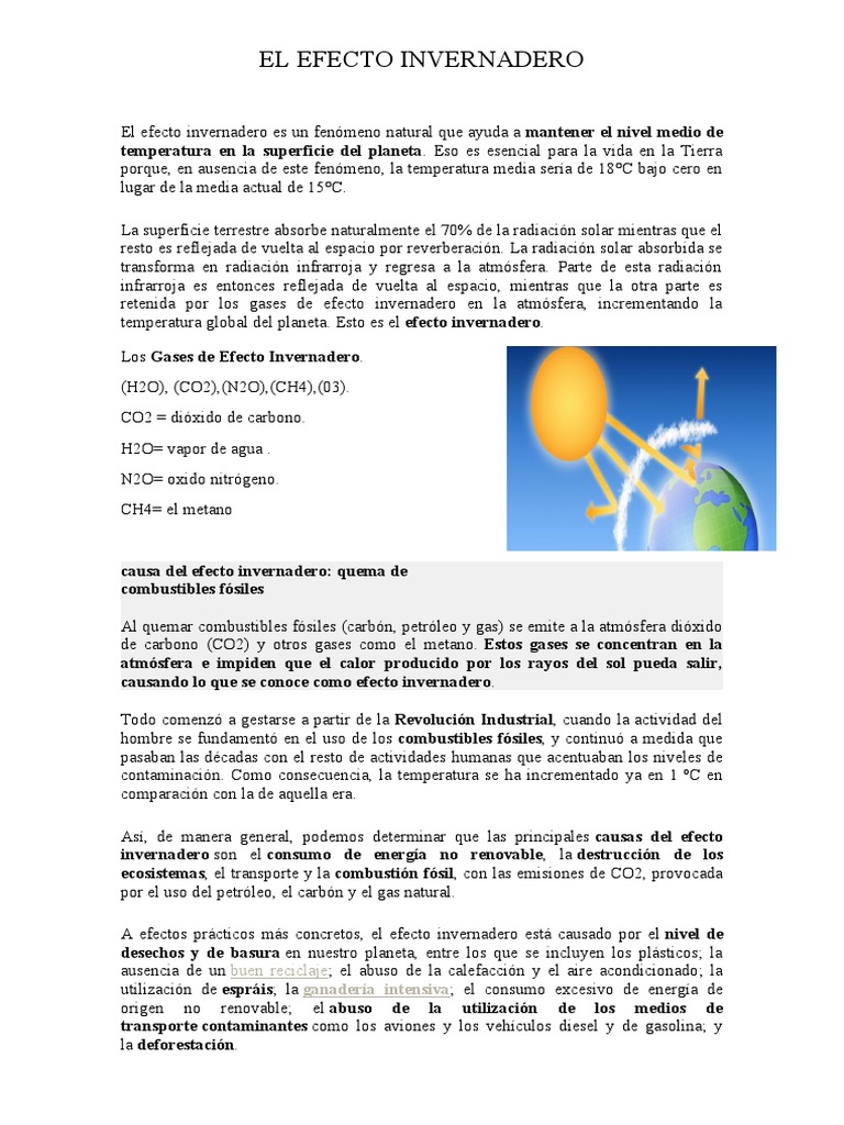 El Efecto Invernadero | PDF | Gases de efecto invernadero | Dióxido de ...