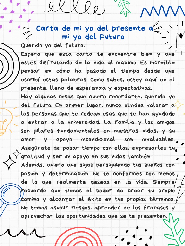 Carta de mi yo del presente a mi yo del Futuro | PDF | Felicidad ...
