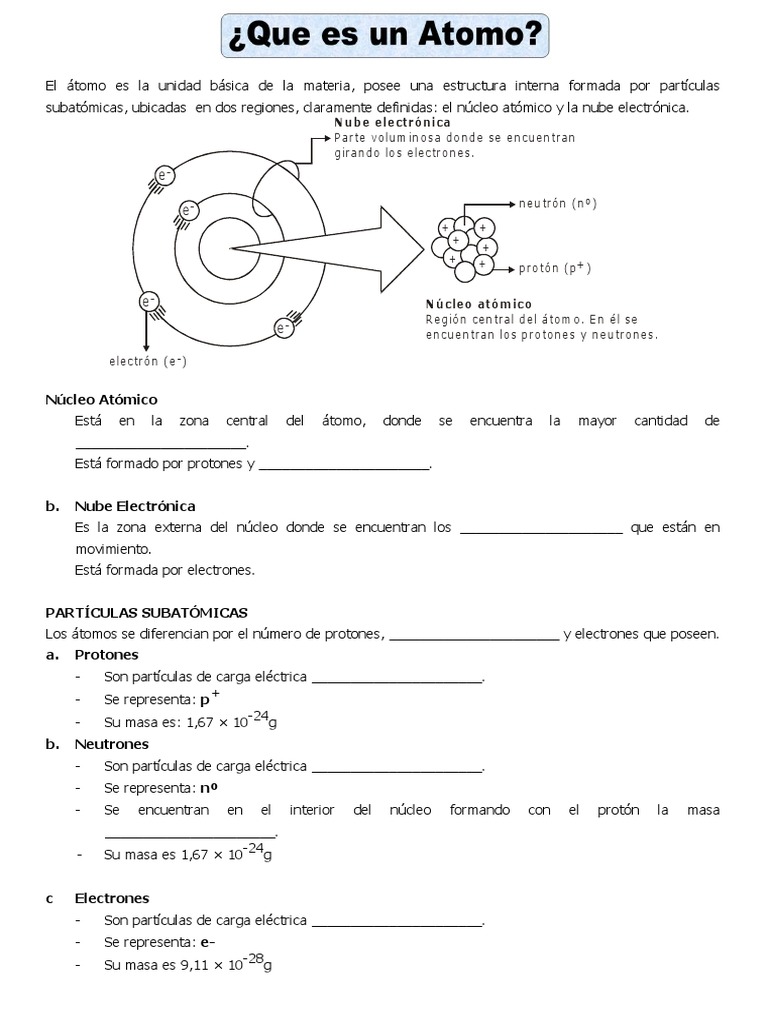 Ficha de Trabajo Atomo | PDF | Núcleo atómico | Átomos