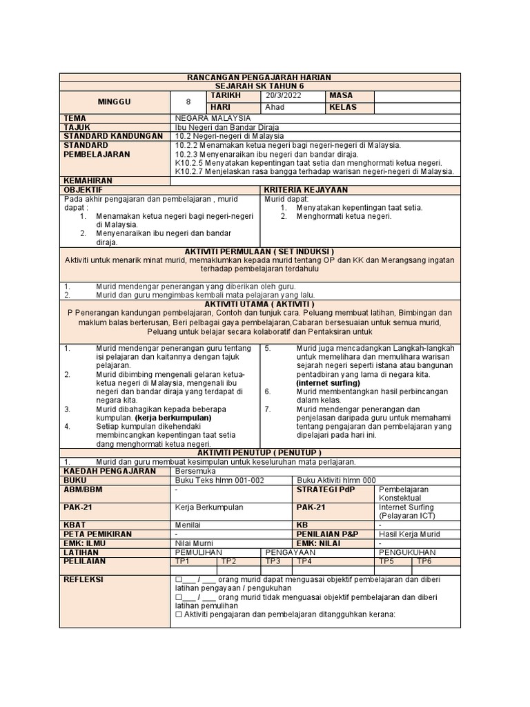 MINGGU 8 SEJARAH SK TAHUN 6 2022 BY CIKGU GORGEOUS | PDF