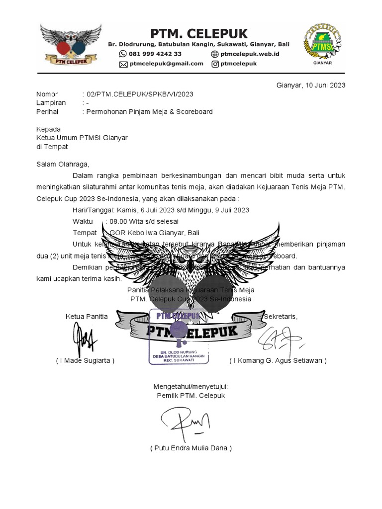 Surat Peminjaman Meja Tenis Meja Pingpong | PDF