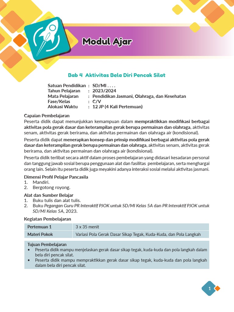 Modul Ajar PR Pjok 5a 2023-2024 Bab 4 | PDF
