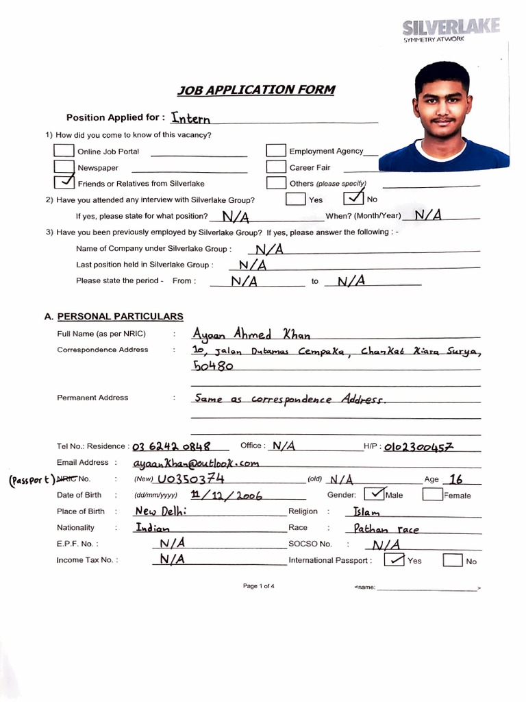 SilverLake Intern-Job Application Form | PDF | Background Check | Business