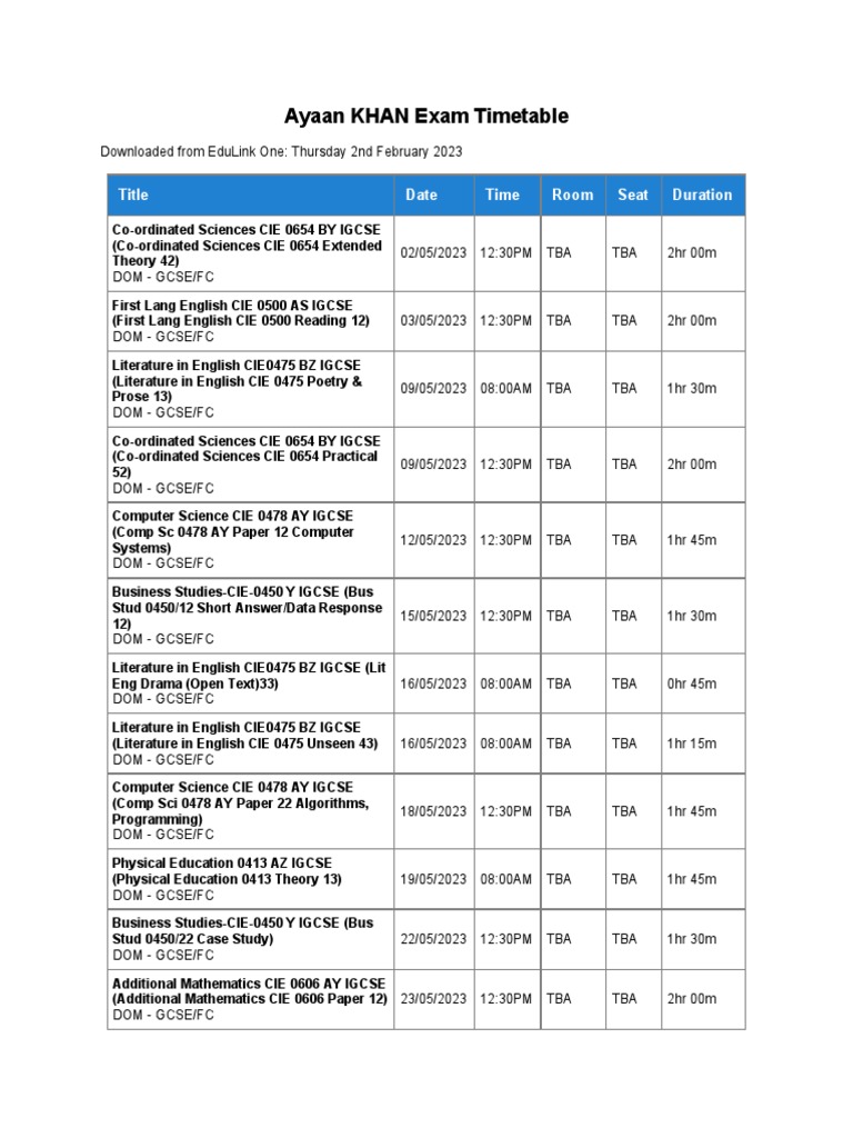 Exam Timetable | PDF | Qualifications | Adolescence