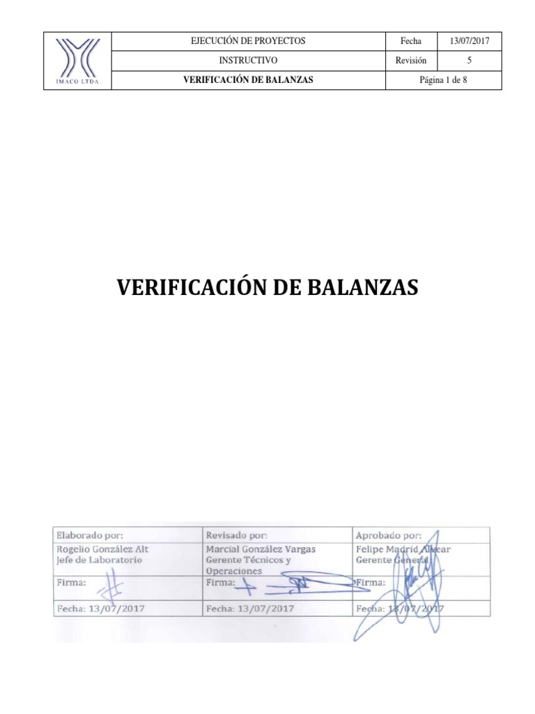 Verificación de Balanzas (Rev.5) | PDF | Balanza | Calibración