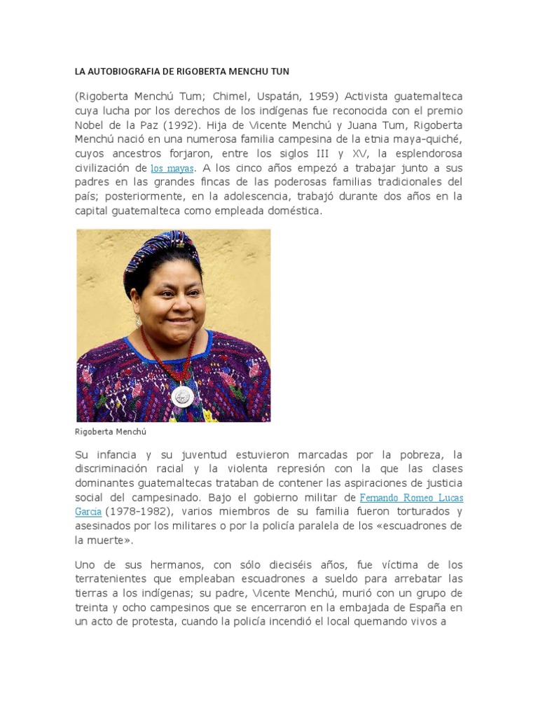 La Autobiografia de Rigoberta Menchu Tun | PDF | Mahatma Gandhi ...