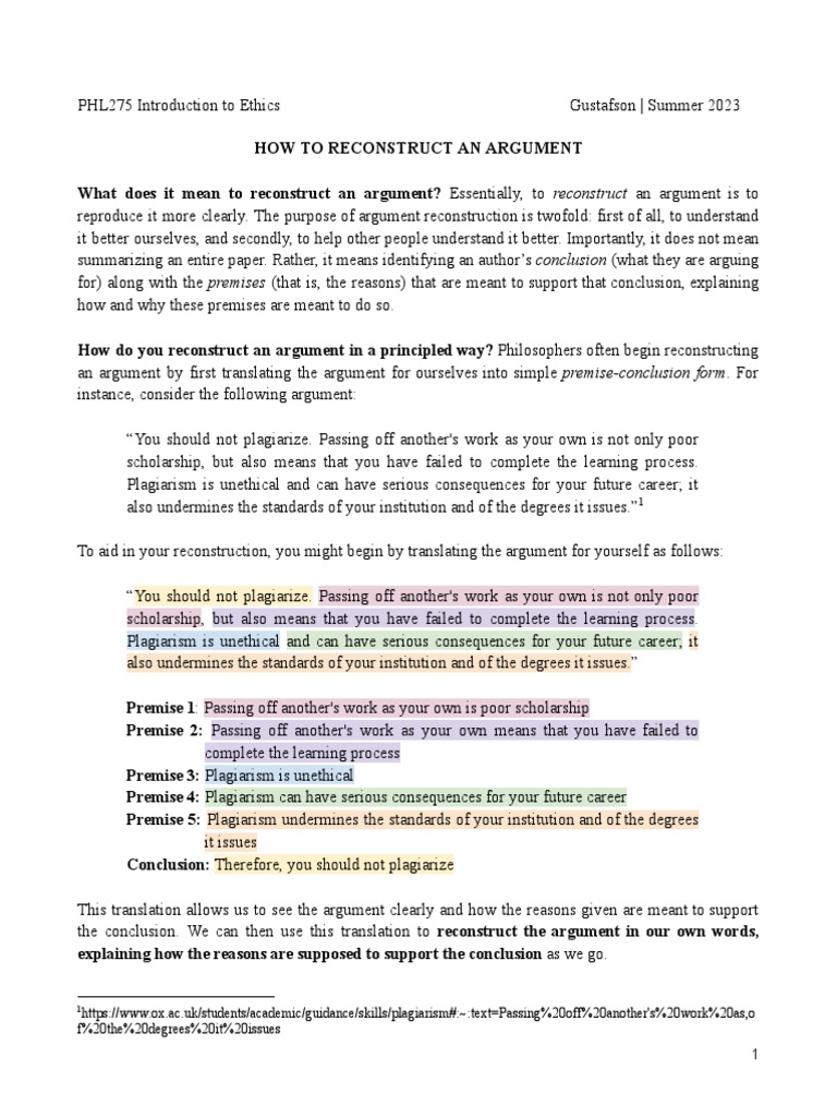 How To Reconstruct An Argument | PDF | Plagiarism | Argument