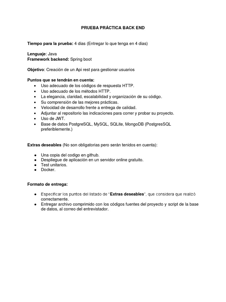 Prueba Practica Back End | PDF
