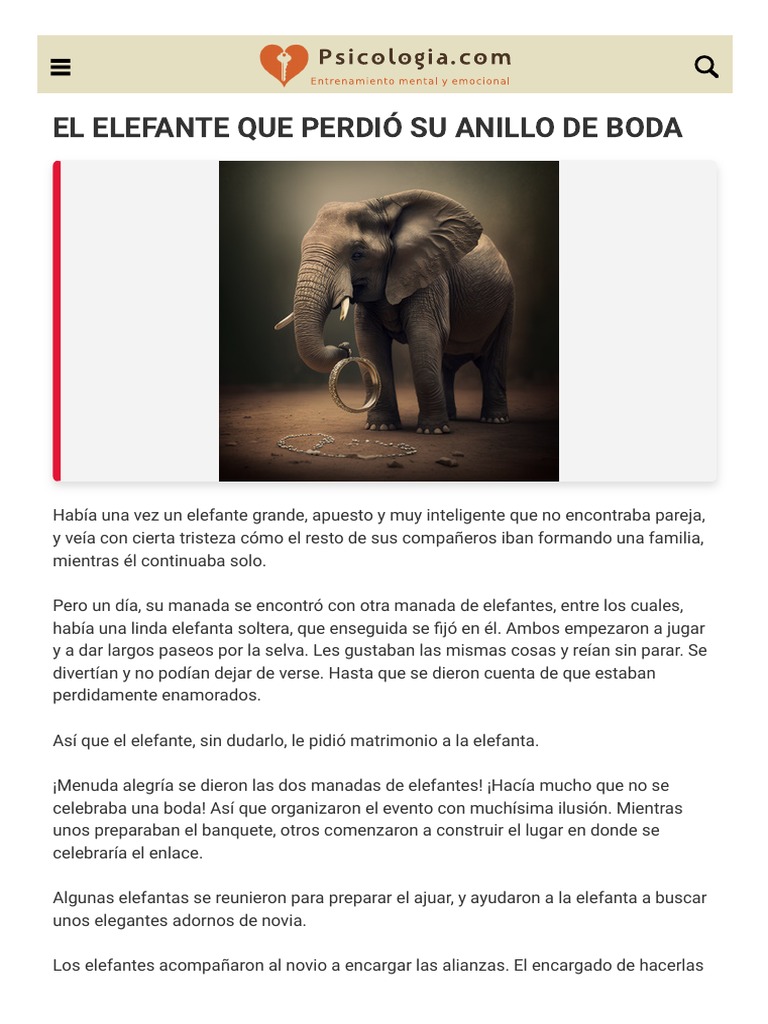 El Elefante Que Perdió Su Anillo De Boda Psicologia Com124712 Pdf