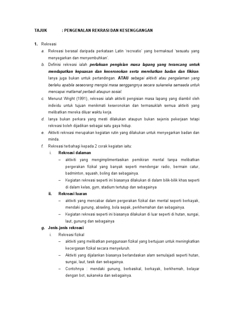 Pengenalan Rekreasi dan Kesenggangan | PDF