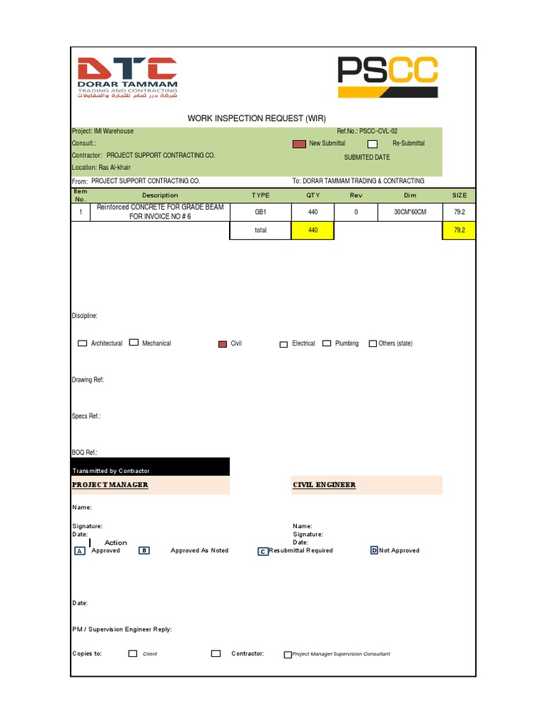 RFI FORMAT 06 RC Grade Beam For Invoice No 6 | PDF
