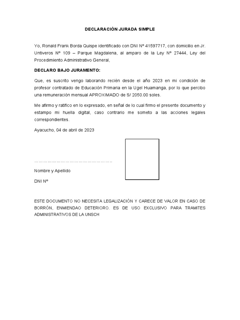 Declaración Jurada Simple | PDF