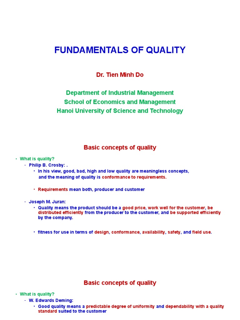 Lecture 1 - Course Introduction, Quality Concepts and The Importance of ... Lecture 1 - Course Introduction, Quality Concepts and The Importance of ...