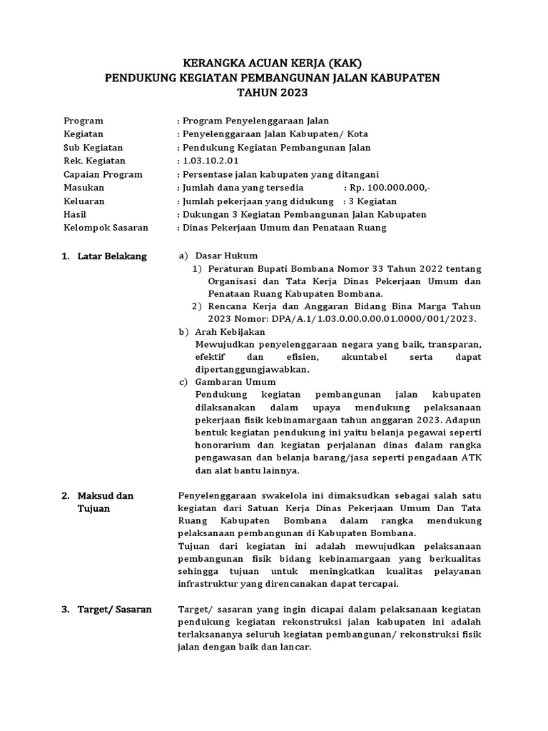 Kak Swakelola Pendukung Pembangunan Jalan | PDF