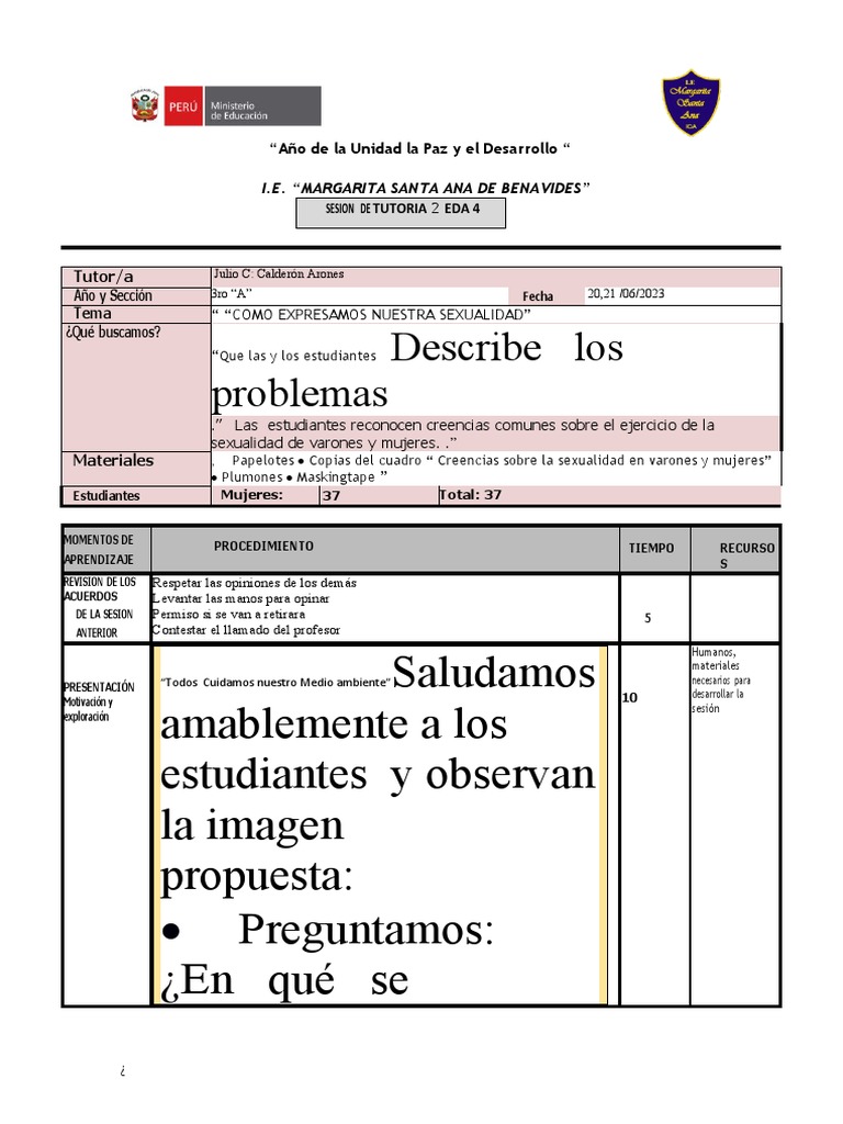 Eda 4 Tutoria. Sesión 2 Docx-3 | PDF | Sexualidad | Hombre